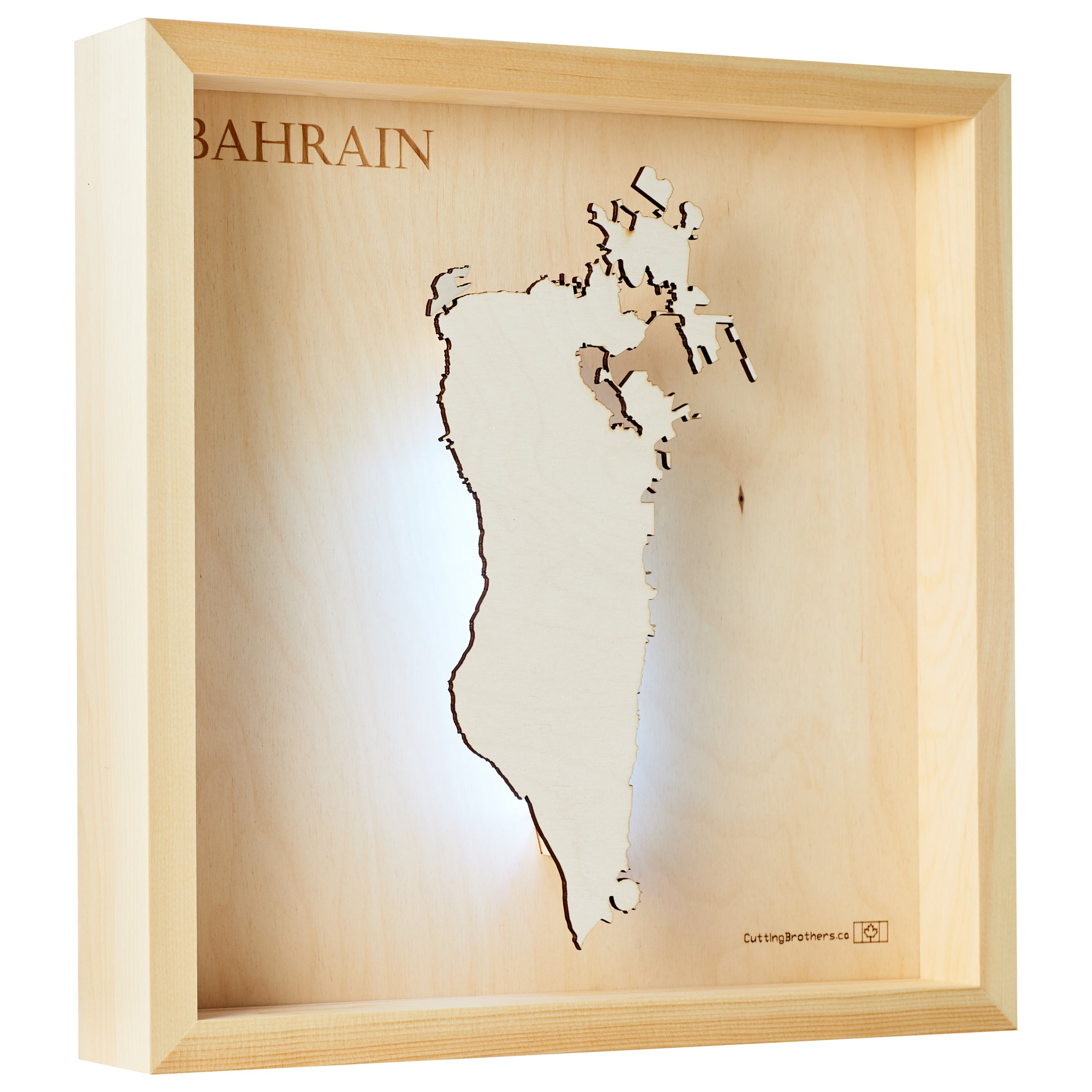 BAHRAIN LIGHT WOODEN LED MAP - Version S - 15 x 15 Inches