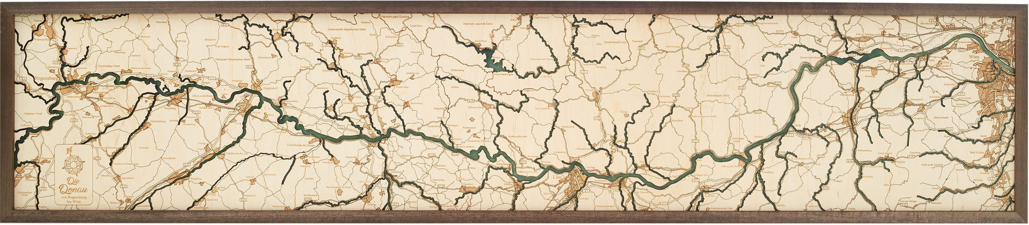 DANUBE 3D WOODEN WALL MAP - Version L